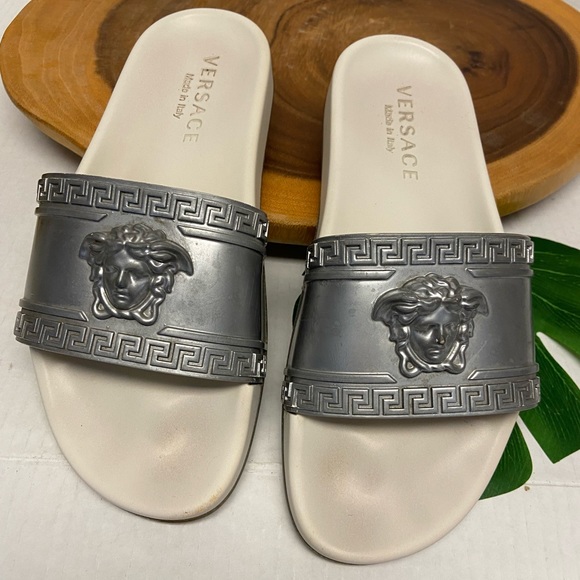 Versace | Shoes | Versace Unisex Silver Medusa Pool Slides | Poshmark
